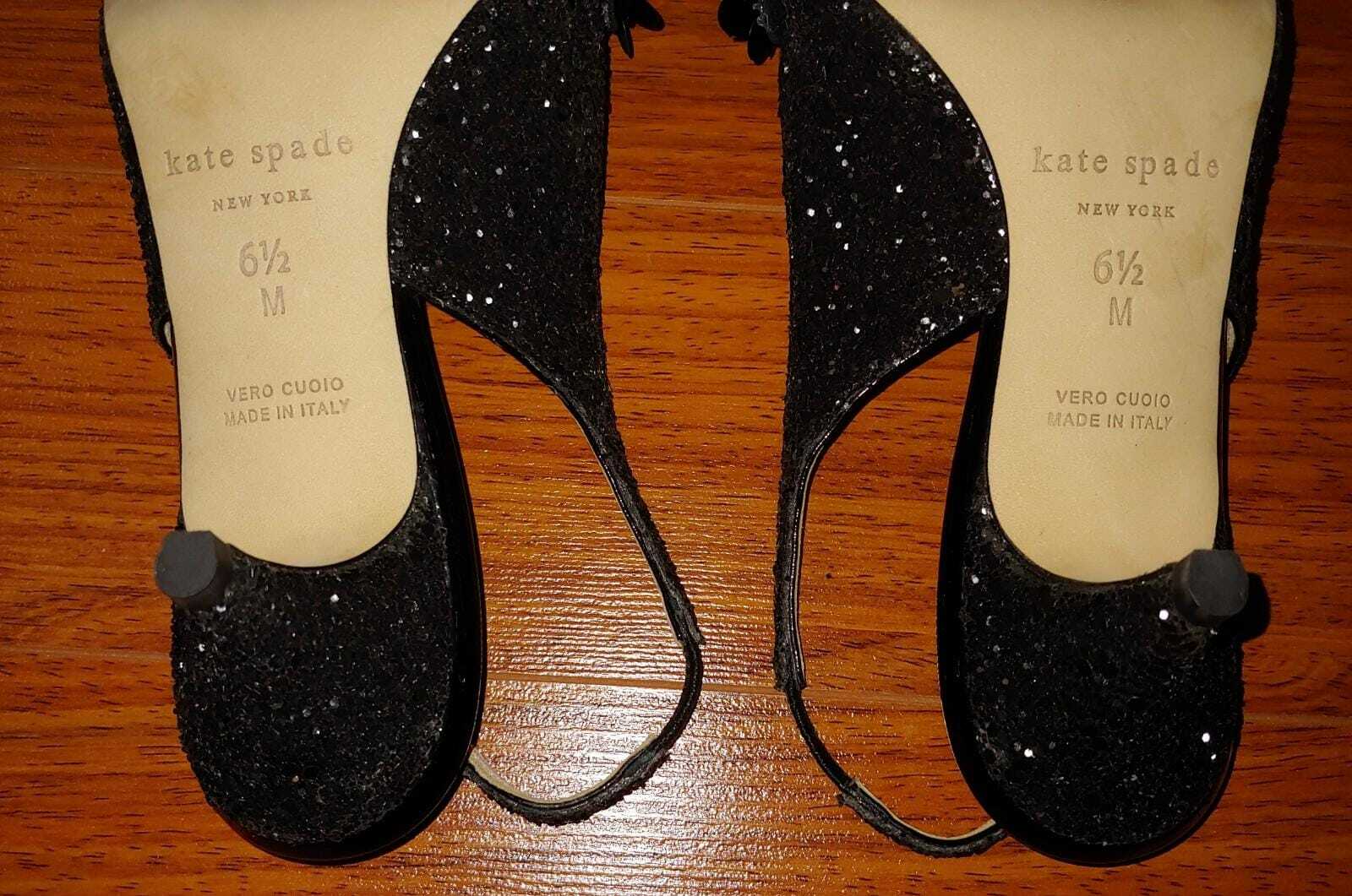 NEW KATE SPADE - Made In Italy - OLIMA Slingback Black Glitter Pumps Sz ...