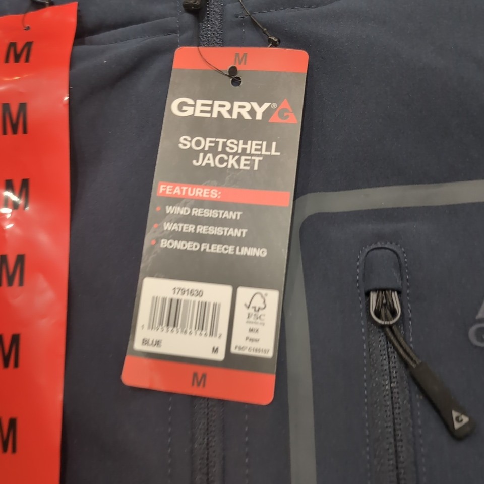 Gerry Men’s Softshell Jacket Wind & Water Resistant Color Blue Medium ...