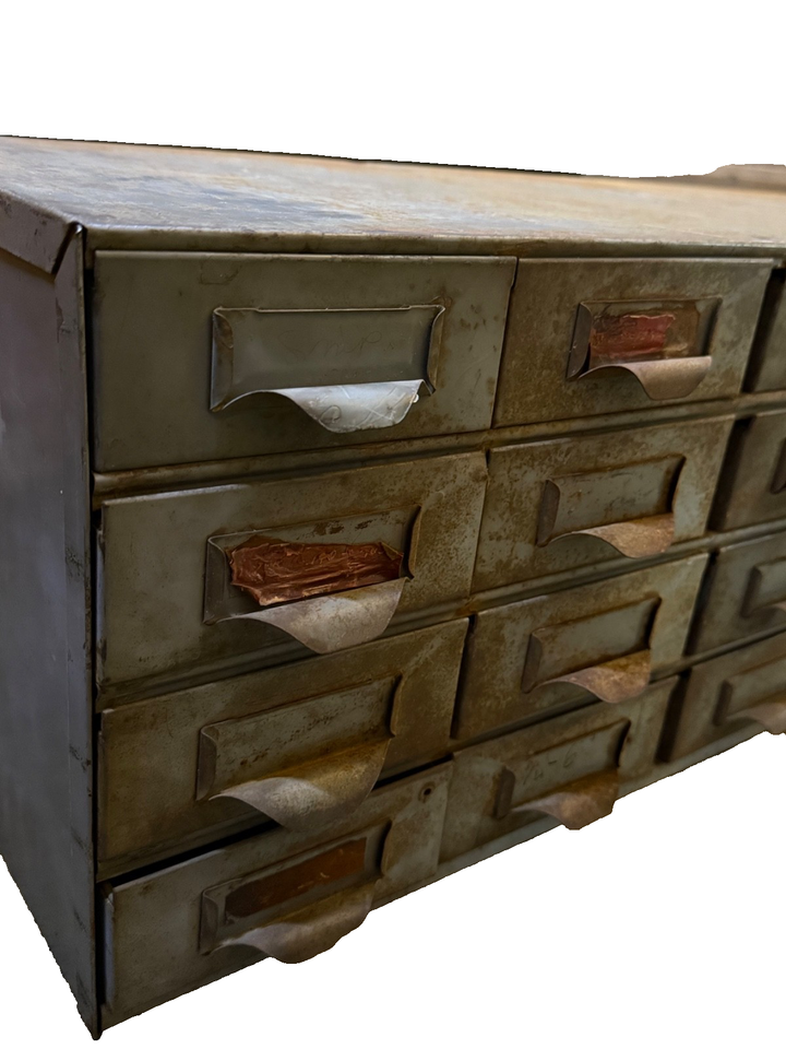 Vintage Lyon Industrial Metal 18 Drawer parts Cabinet Original paint U ...