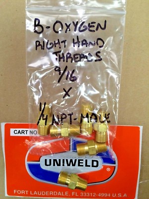UNIWELD, WELDING Hose Adapter, B Oxygen R.H.T. 9/16" x 1/4" N.P.T. Male ...