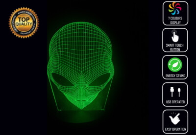 ALIEN UFO OUTER SPACE 3D Acrylic LED 7 Colour Night Light Touch Table ...