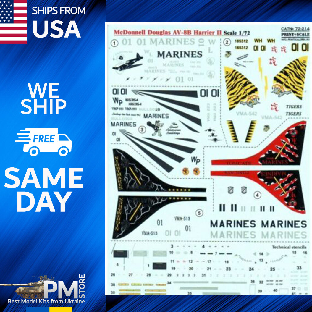 Print Scale 72-214 Decal for Av-8b Harrier II (Aircraft wet decal) 1/72 ...