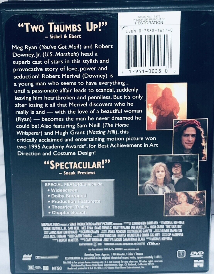 DVD - Restoration - Robert Downey Jr, Hugh Grant - Nice 717951002808| eBay