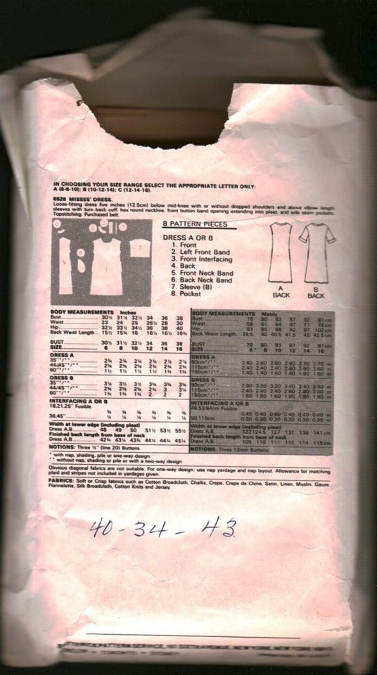 6528 Vintage Butterick SEWING Pattern Misses 1980s Loose Fitting Dress ...