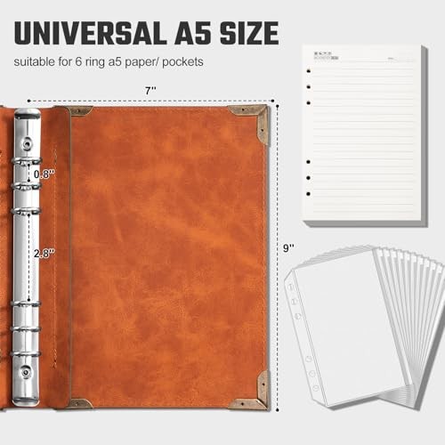 PU Leather A5 Binder 6 Ring Refillable Journal Cover A5 Binder Cover ...