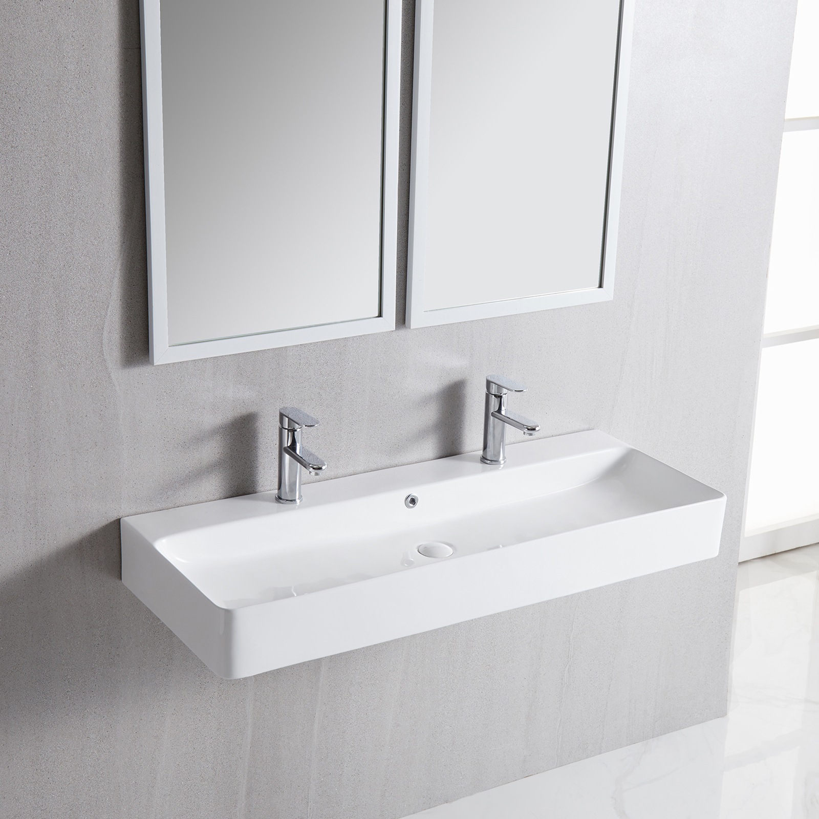 Eridanus White Ceramic Trough Sink 43 inch Wall Mount Bathroom Sink ...