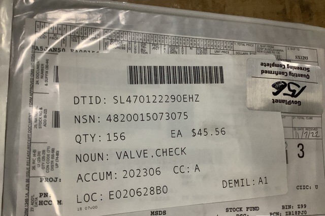 M916A2 M916A1 M1062 VEHICLE MERITOR RN13526BR CHECK VALVE ASSY 4820-01 ...