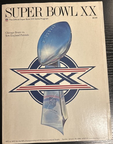 1986 Jan 26 Super Bowl XX (20) Game Program NE Patriots vs Chi Bears ...