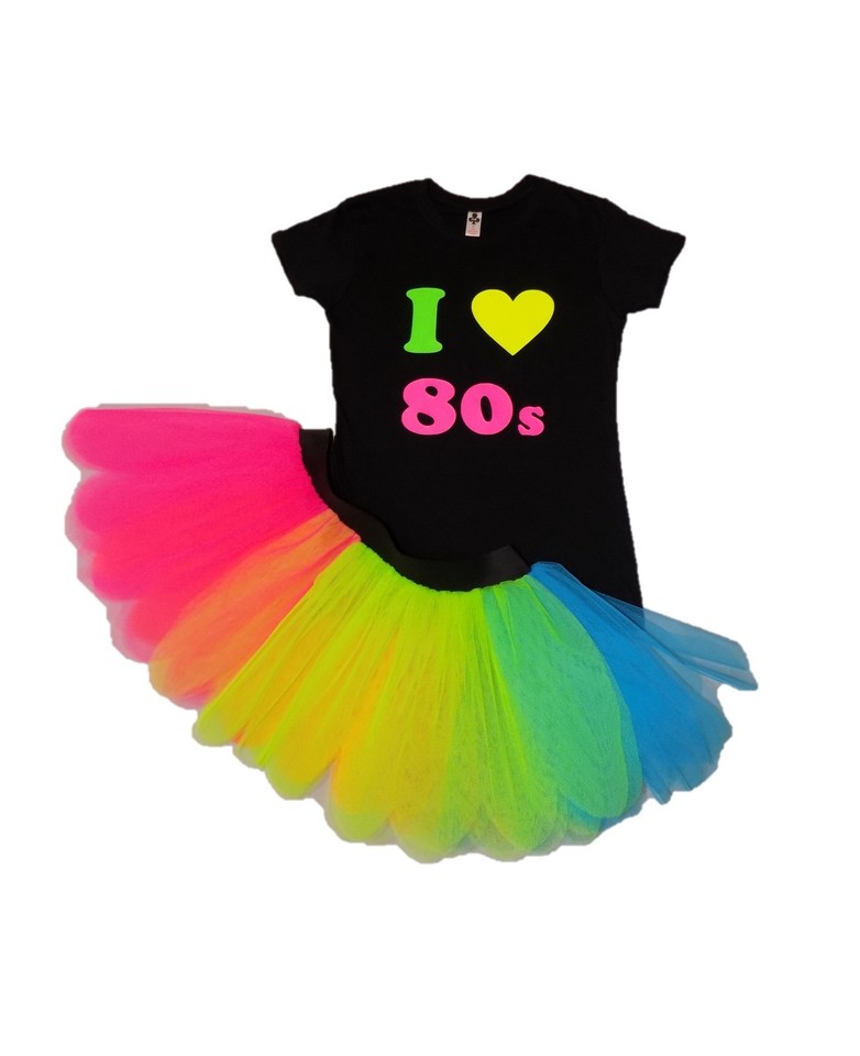 I LOVE 80s NEON PINK TUTU 80'S FANCY DRESS T SHIRT SET LEG WARMERS ...