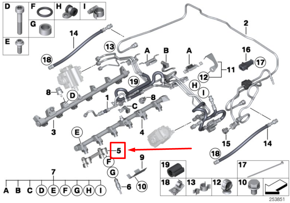 BMW 7 E65, E66 Fuel Injection Pipe Double Holder 7515345 13537515345 ...