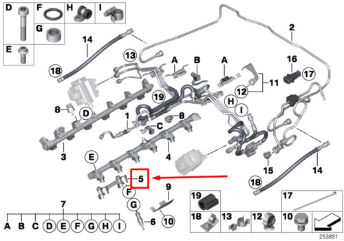 BMW 7 E65, E66 Fuel Injection Pipe Double Holder 7515345 13537515345 ...