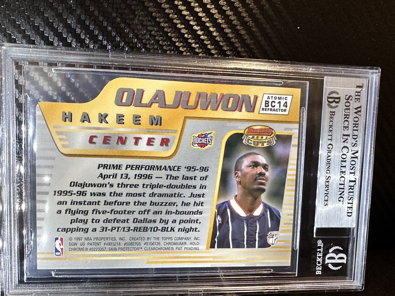 1996-97 Bowman's Best - Cuts Hakeem Olajuwon #BC14 Atomic Refractor for ...