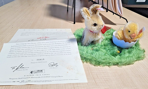 Steiff 2004 Easter Diorama Scene Rabbit & Chick + Porcelain Egg Shell ...