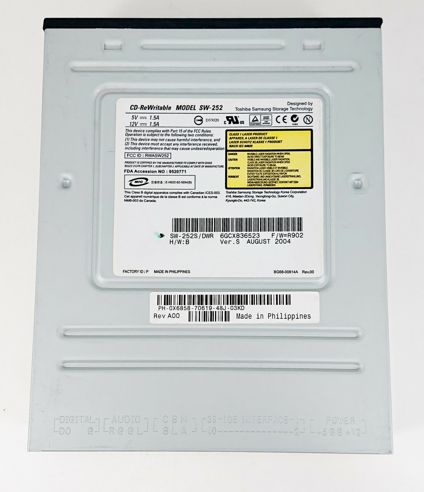Samsung CD-ReWritable Drive CD-RW CD-R OPTICAL IDE DISC DRIVE SW-252S ...