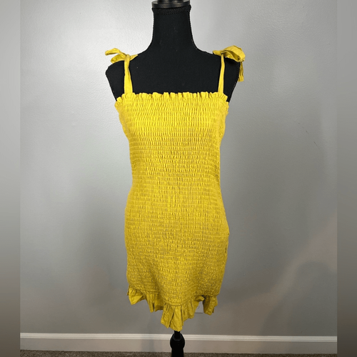 entro Yellow Ruffled Square Neck Sundress | eBay
