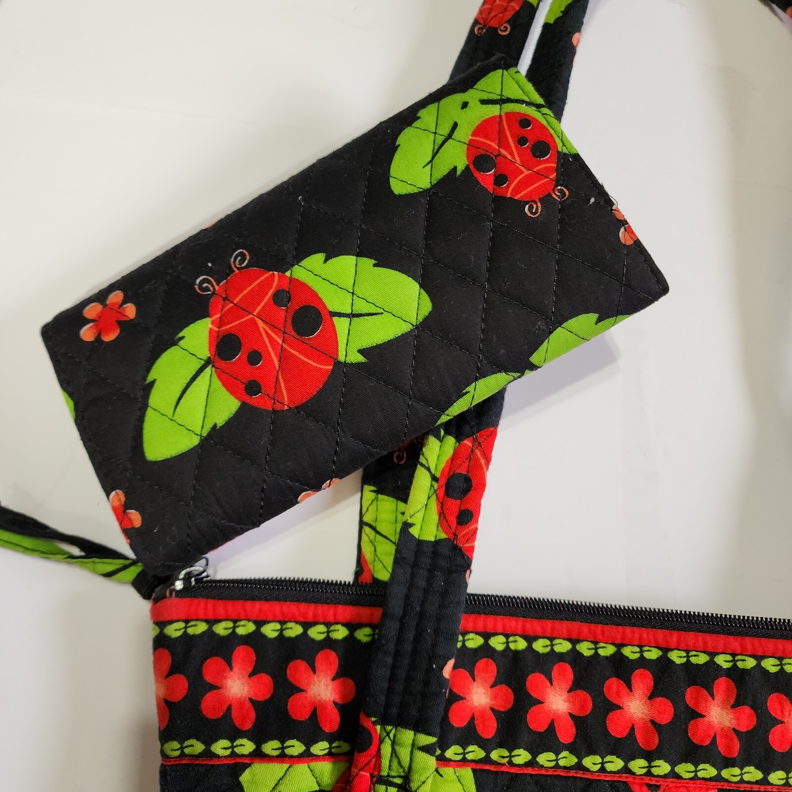 Lady Bug And Wallet 2 Piece Set Shoulder Bag Flowers Bugs EUC Quilted ...