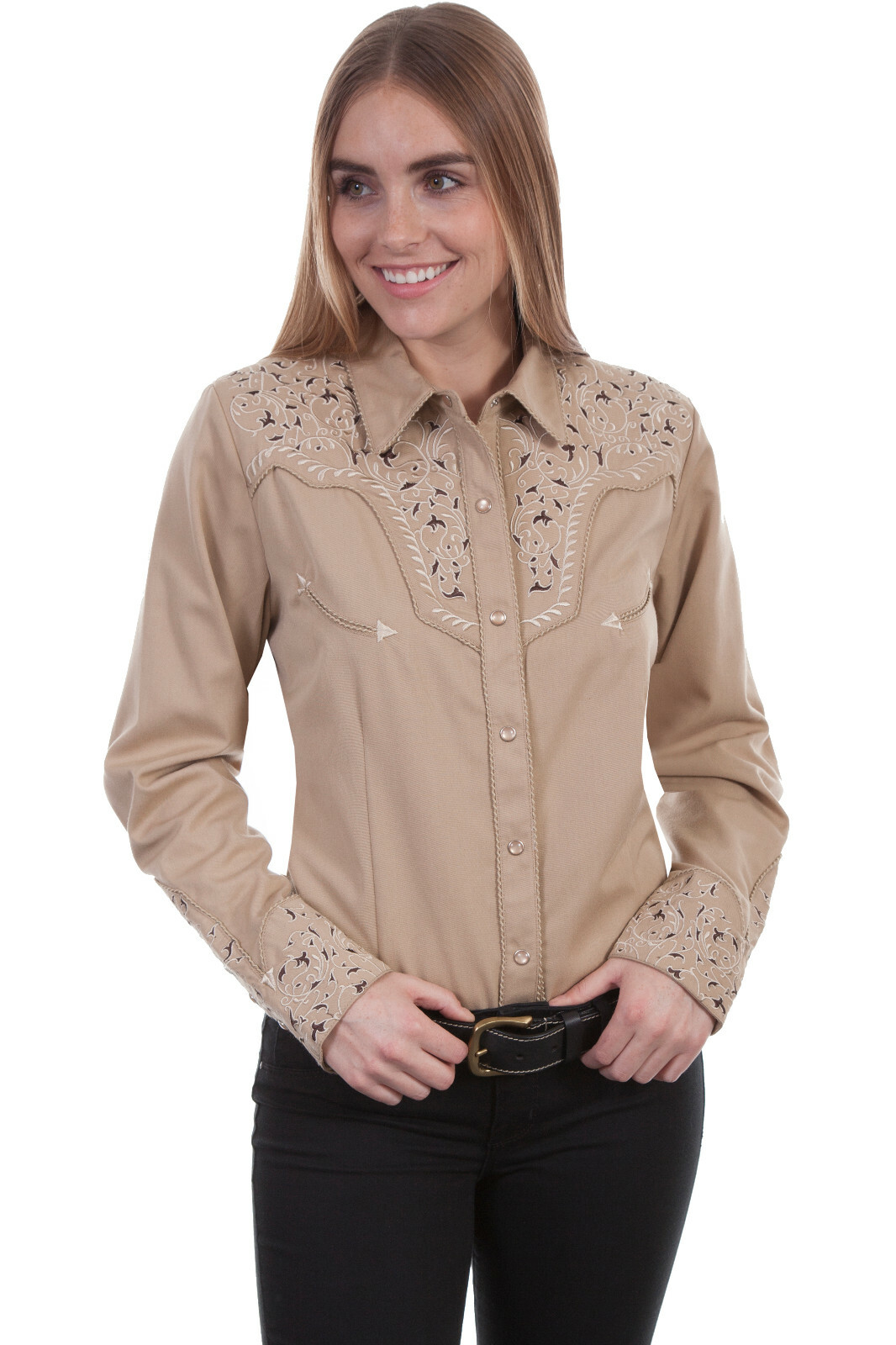 Scully Women's Poly/Rayon Scroll Long Sleeve Western Embroidered Blouse ...