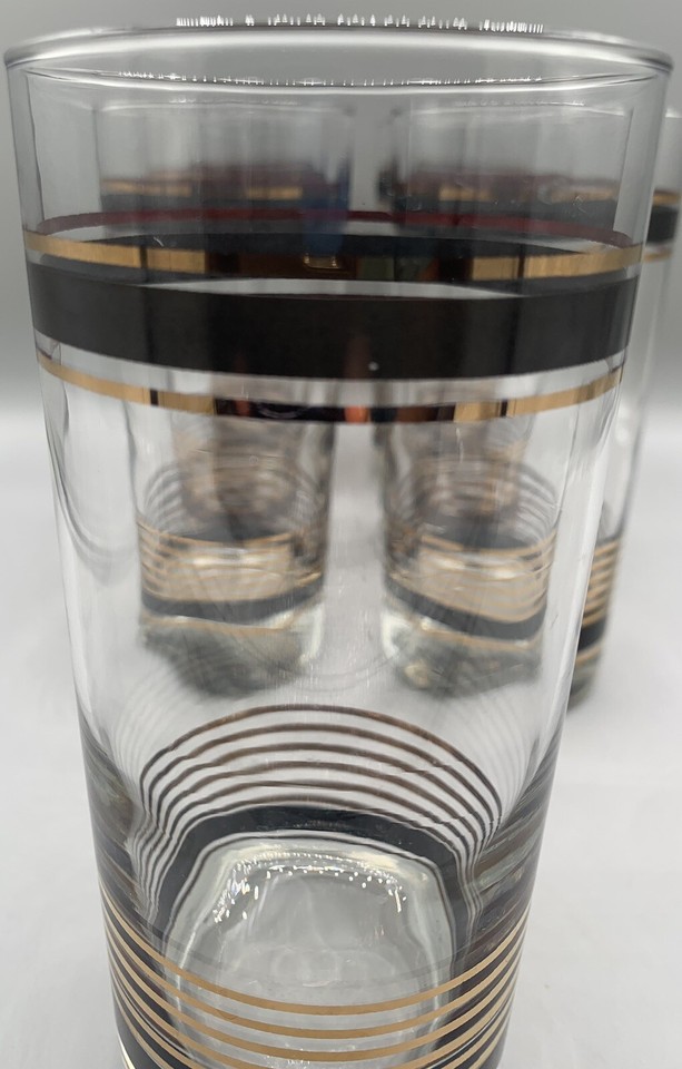 Luminarc After Hours Set Of 7 Collins/Cooler Clear Glasses Gold/Black ...