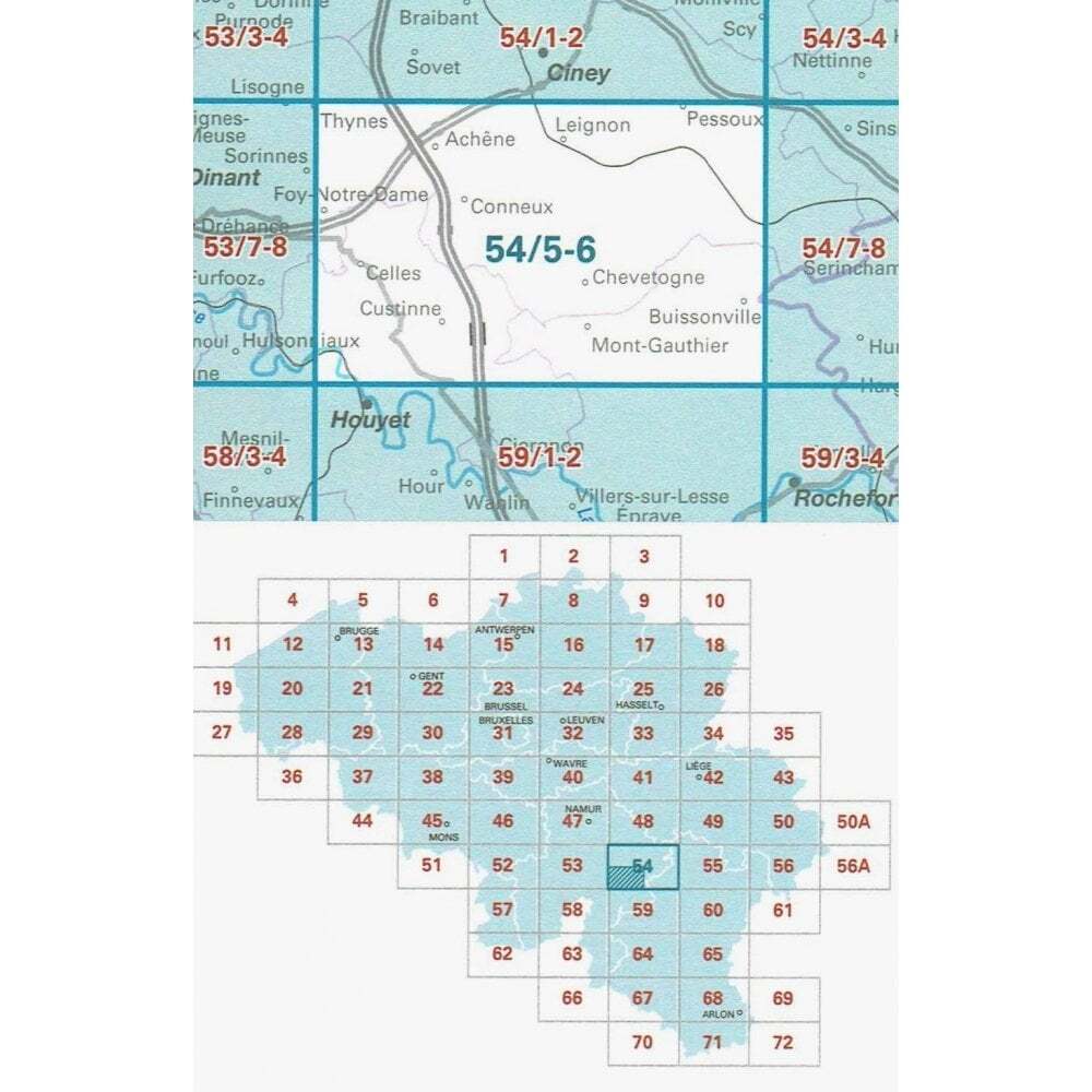 Belgium Leignon IGN Topo map 54/5-6 Hiking Walking cycling Driving WW2 ...