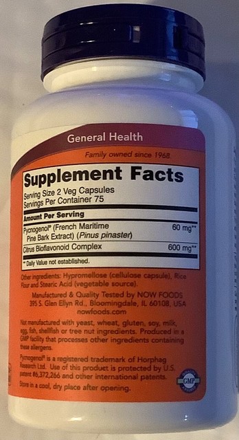 Pycnogenol 30mg by Now Foods 30 Caps for sale online | eBay