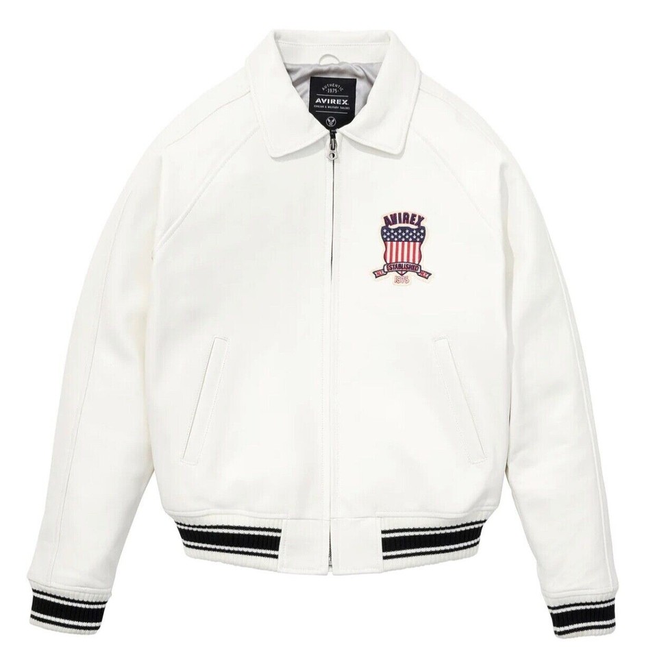 Men Avirex WHITE Real Bomber American Flight Jacket Leather Jacket FAST ...