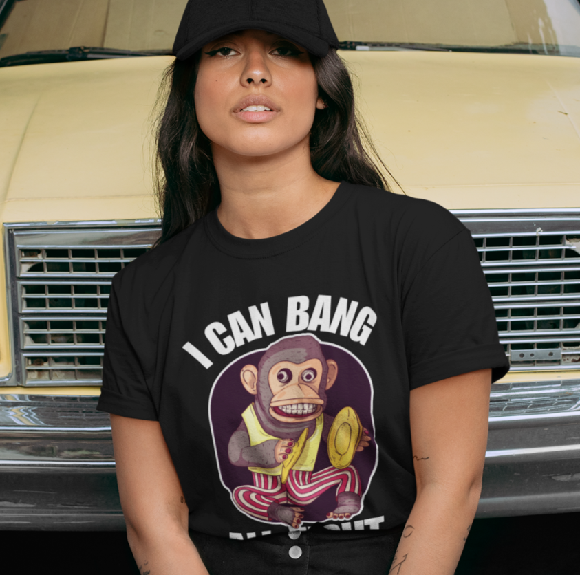I Can Bang All Night T-SHIRT Funny Sex Drummer Vintage Cymbal Monkey ...