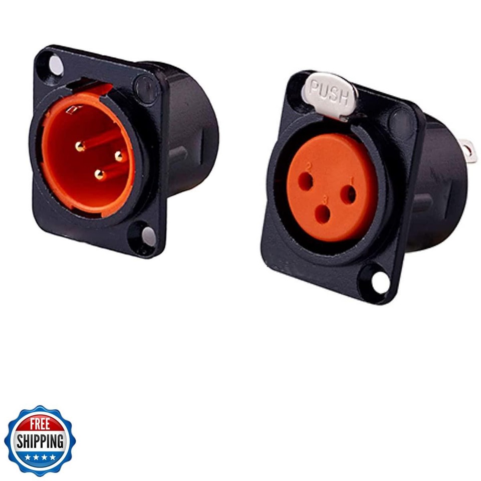 priaolker Gold 3-Pin XLR Male + Female Socket Metal Panel Mount Chassis ...