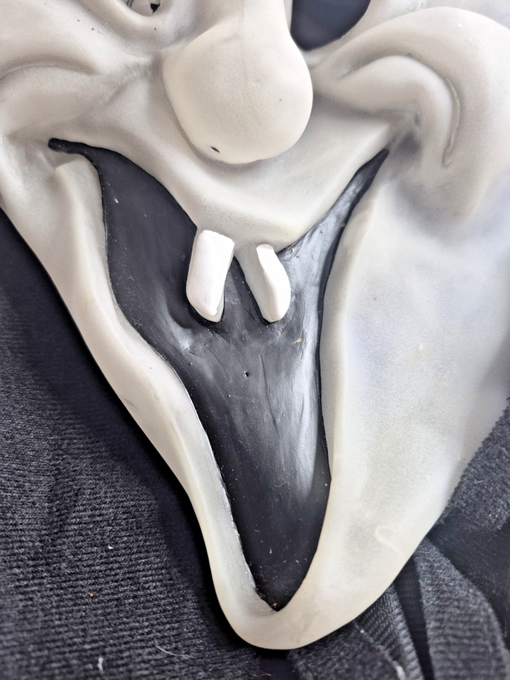 Seasons Goofy Grinning Ghost Face Hood Scream Mask Buck Teeth -Glows In ...