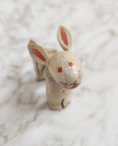 Vintage Wooden Rabbit mini Jointed Hand Made Painted Bunny Figurine | eBay