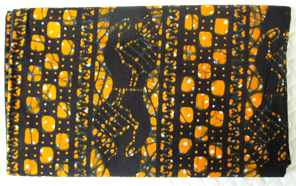 1.5 Yards Batik Cotton Quilting Fabric in Black and Orange Pattern ...