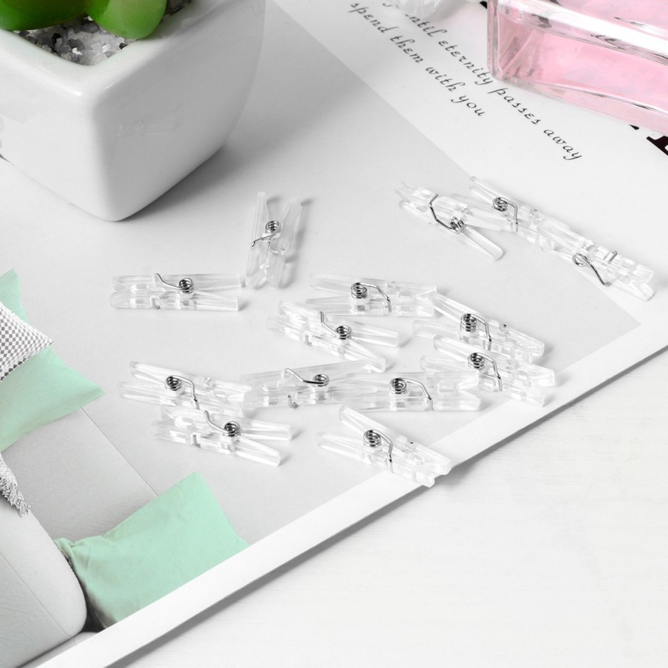 Mini Clothes Pins Clips Clothespins Small Clear Plastic Spring Hanging ...