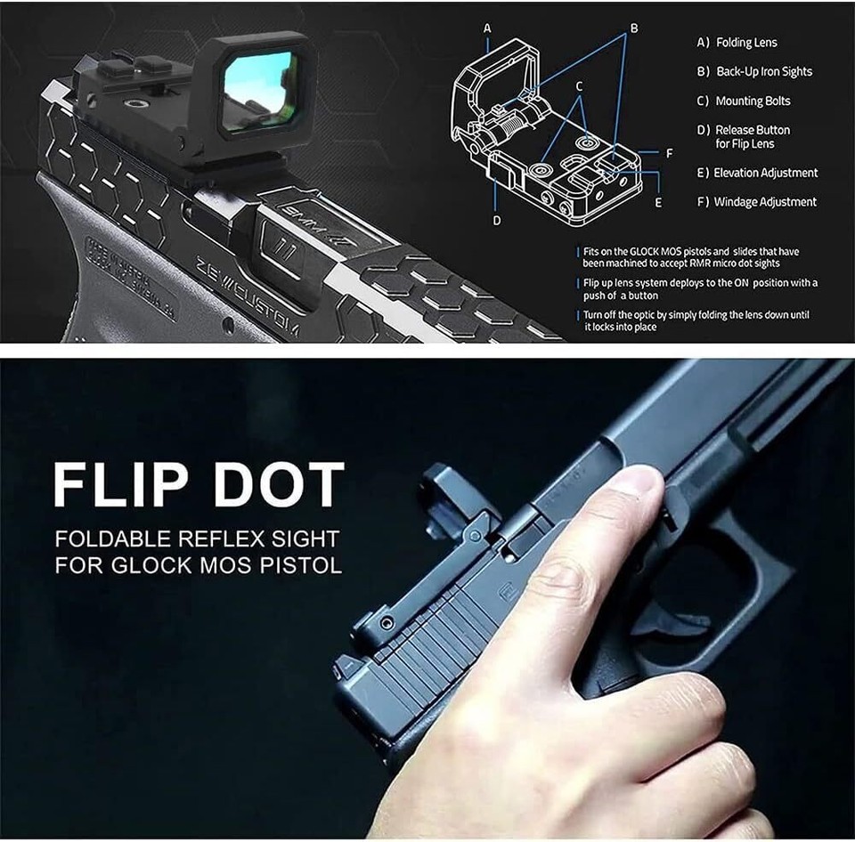 Mini Folding Flip Up RMR Red Dot Sight Holographic Reflex Sight For ...