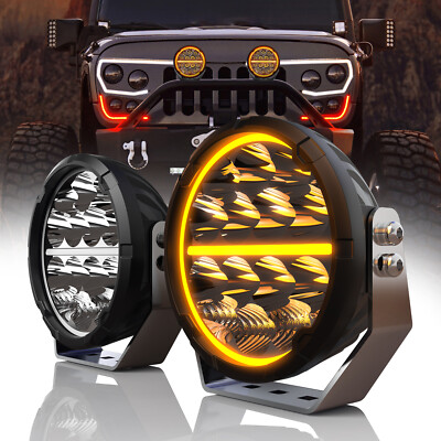 Pair 7" Inch Round off Road Spot Beam LED Driving Lights Dual Color DRL ...