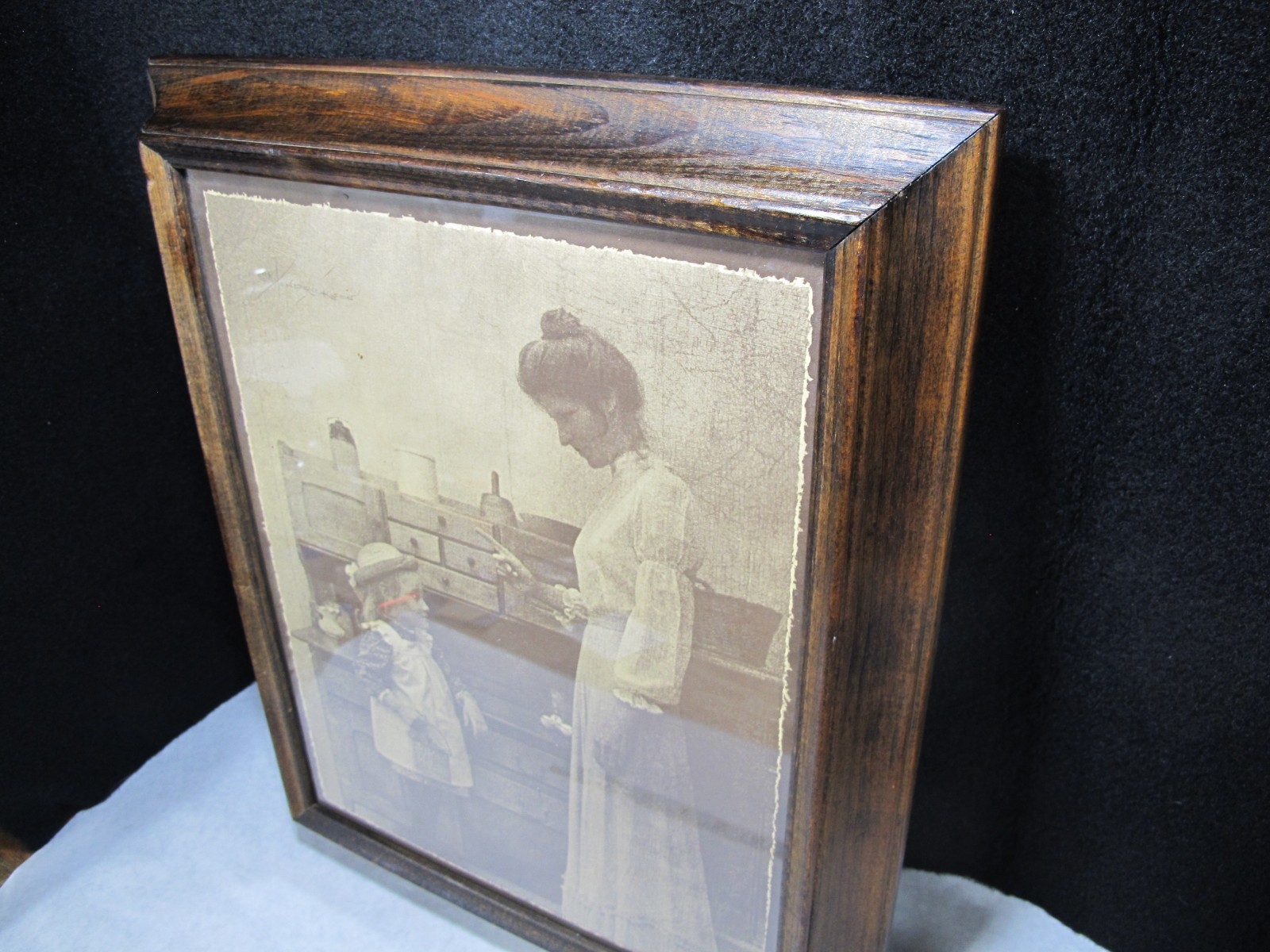 Vintage R. Hendrickson Sepia Print Mother & Young Girl in Kitchen Cook ...