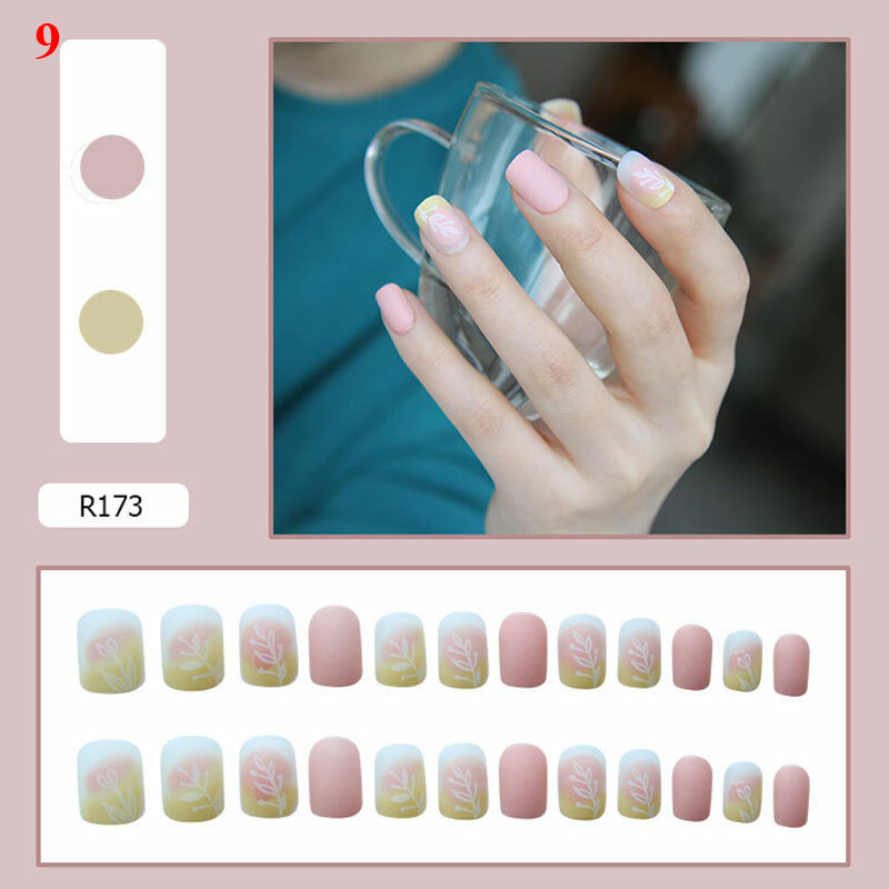 24PCS False Reusable Fake Nails Stick Press On Full Cover Artificial ...
