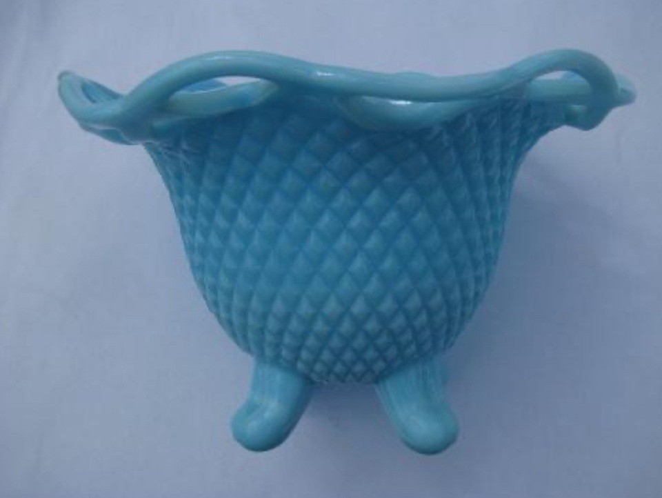 laced edge open lace edge vintage Imperial blue milk glass bowl | eBay