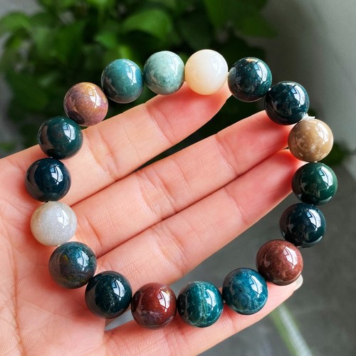 12mm Natural Color Ocean Jade Gemstone Beads Bracelet | eBay