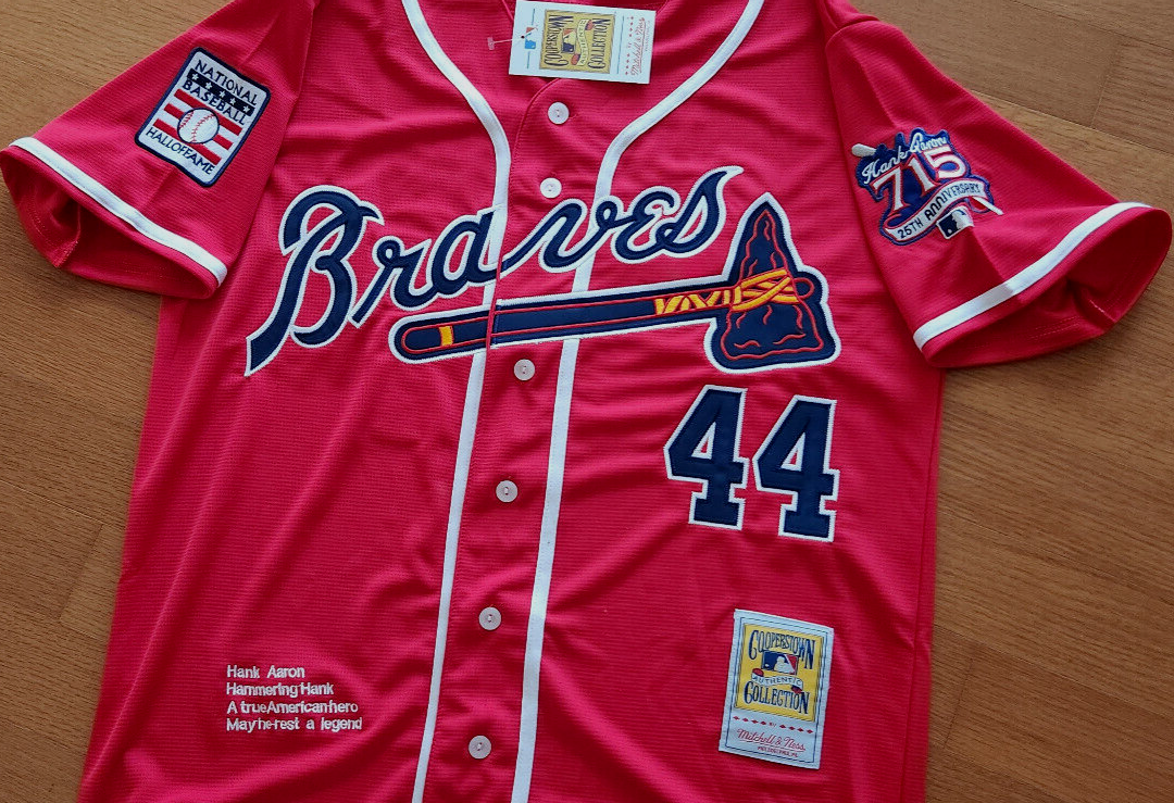 NEW! RED! Atlanta Braves #44 Hank Aaron 2patch sewn SPECIAL EDITION ...