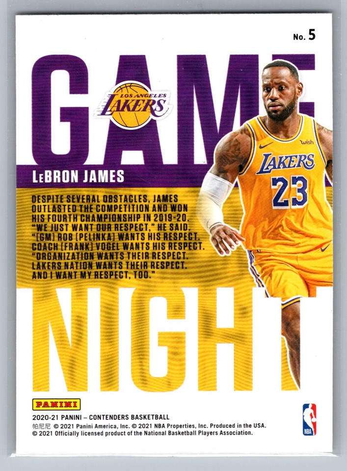 2020-21 Panini Contenders #5 LeBron James Game Night Ticket | eBay