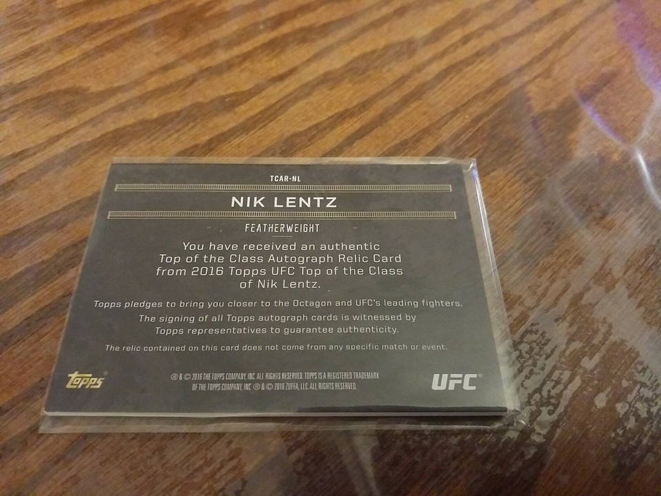 2016 Topps UFC Top of the Class Autograph Relic Card Nik Lentz Auto # ...