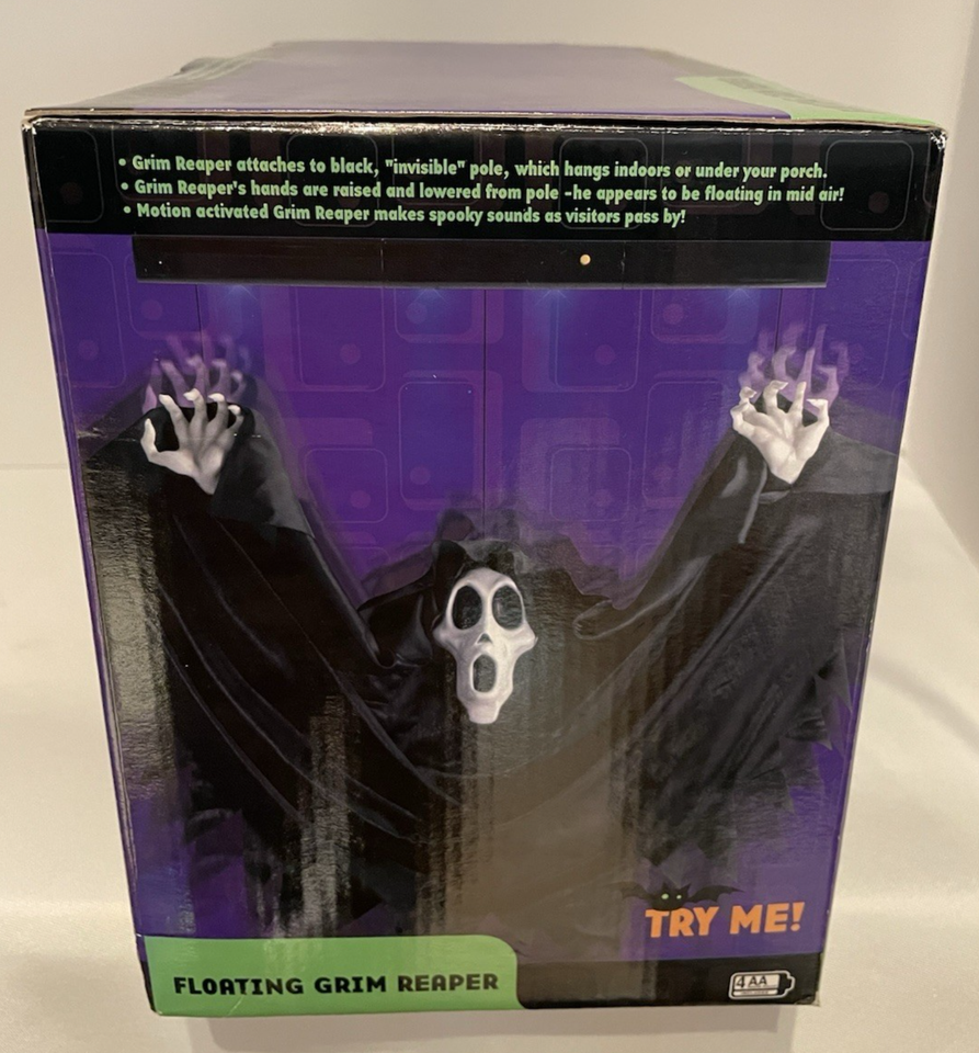 2004 Gemmy Animated Floating Grim Reaper Ghost Scream Face Halloween ...