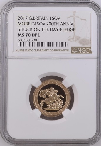 2017 Gold Sovereign PLAIN EDGE Strike On The Day SOTD NGC MS70 Proof ...