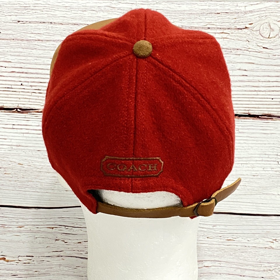 Vintage COACH Cap Red Wool Leather Adjustable Strap Back Hat | eBay