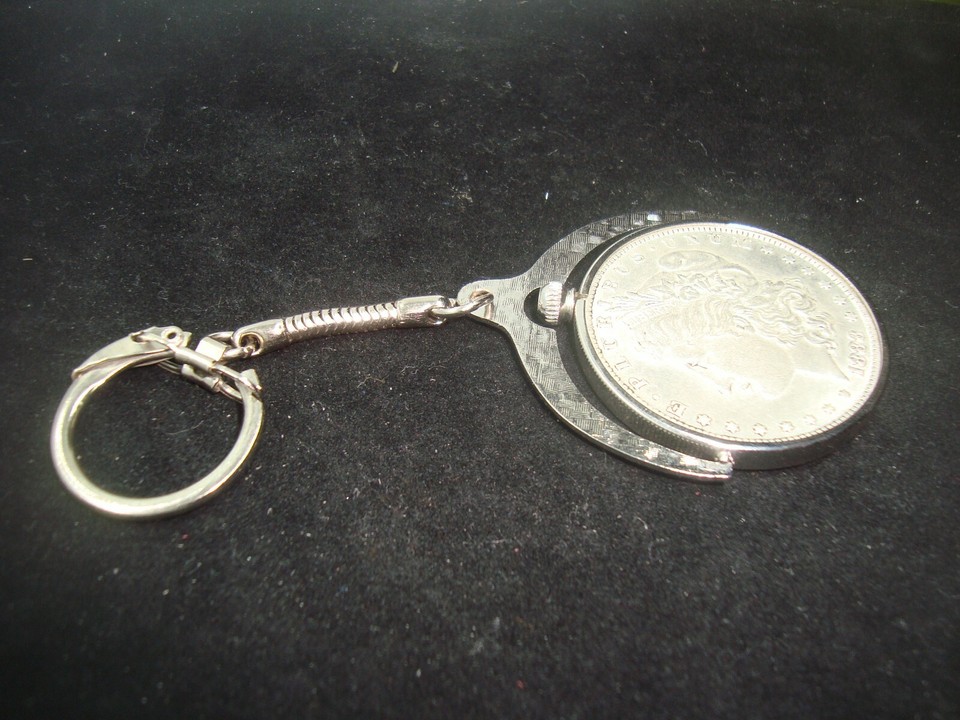 Morgan Peace SILVER DOLLAR Coin Holder Bezel Silver Plated SPINNER Key ...
