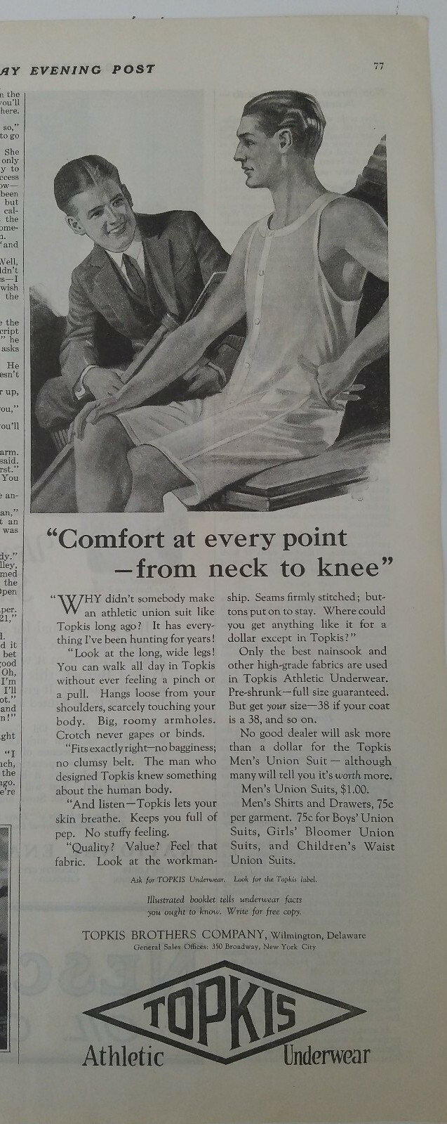 1922 mens Topkis neck to knee underwear vintage original fashion ad | eBay