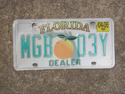 2006 Florida Dealer License Plate Single Orange MY Florida MGBD3Y | eBay