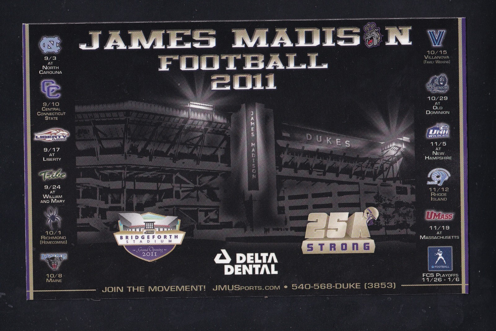 2011 James Madison Dukes Bridgeforth Stadium Football Magnet Schedule ...