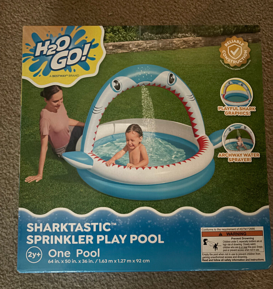 H2O GO! Bestway Sharktastic Sprinkler Play Pool, Kids Inflatable Shark ...