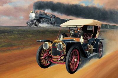 1908 Oldsmobile Racing the Train by Stan Stokes | eBay