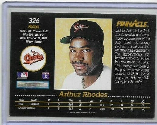 1993 Pinnacle #326 Arthur Rhodes Baltimore Orioles | eBay